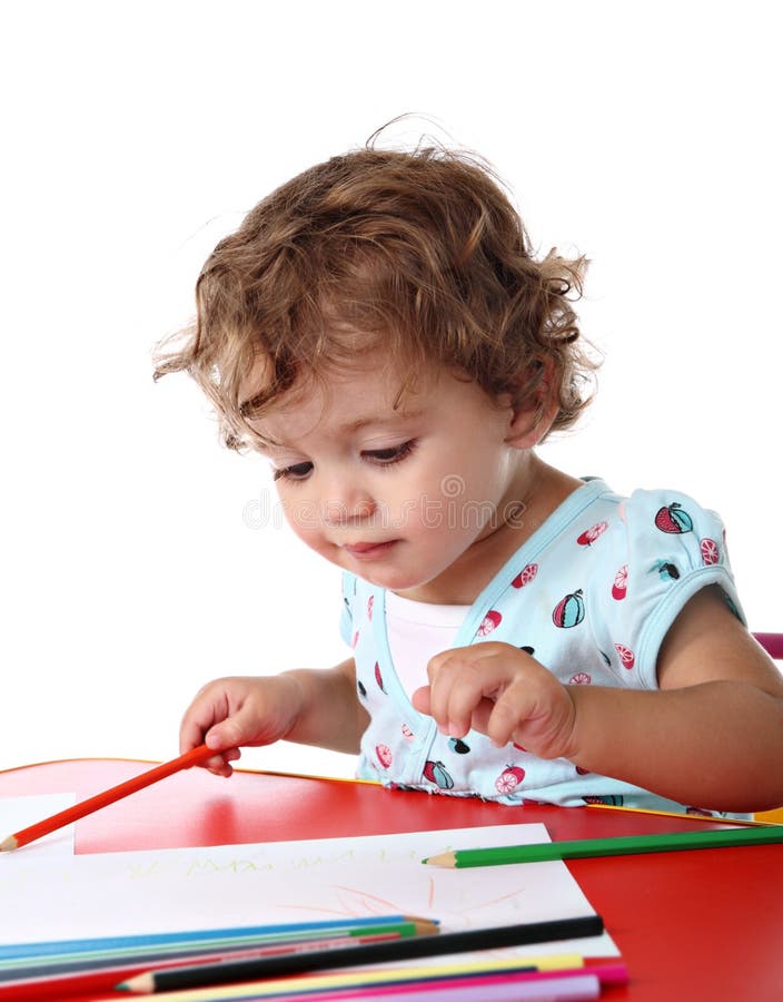 Baby girl painting stock image. Image of frizzy, cute - 15281587