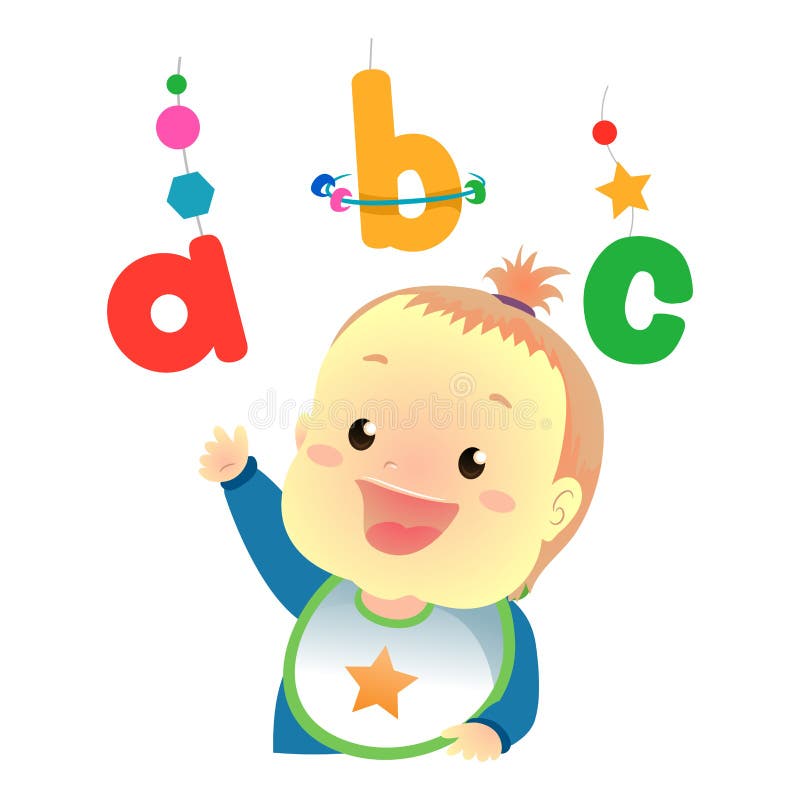 Baby Girl Playing with ABC stock vector. Illustration of hanging - 81955483