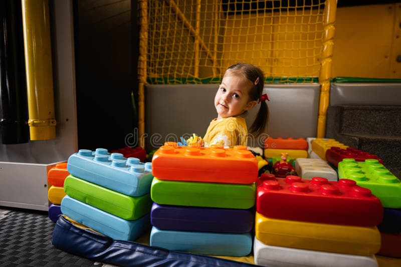 Baby Girl Playing with Colored Blocks at Kindergarten Stock Image ...