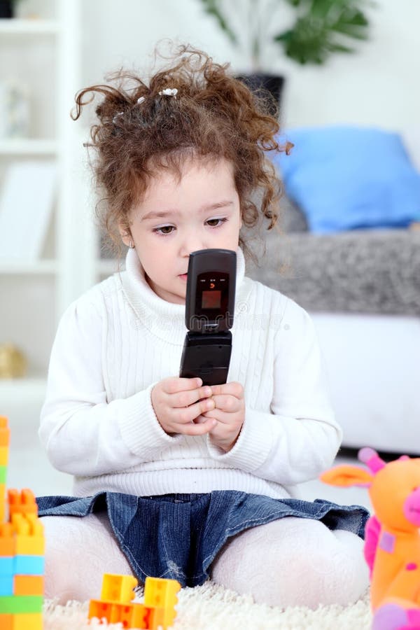 Baby Girl Playing with Mobile Phone Stock Image - Image of play, speak ...
