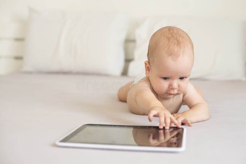 Baby Girl Playing with Tablet Stock Image - Image of little, positive ...
