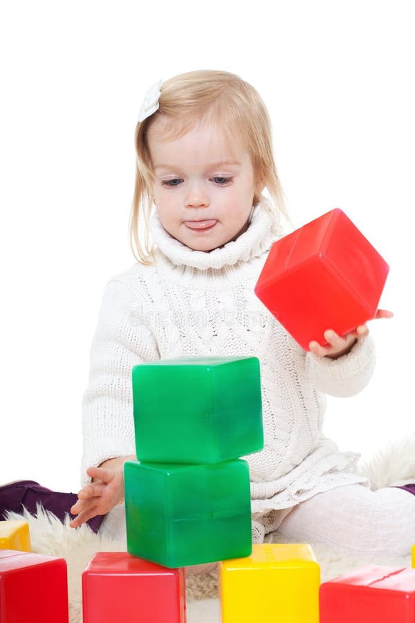 Baby Girl Plays with Toy Blocks Stock Image - Image of girl, little ...