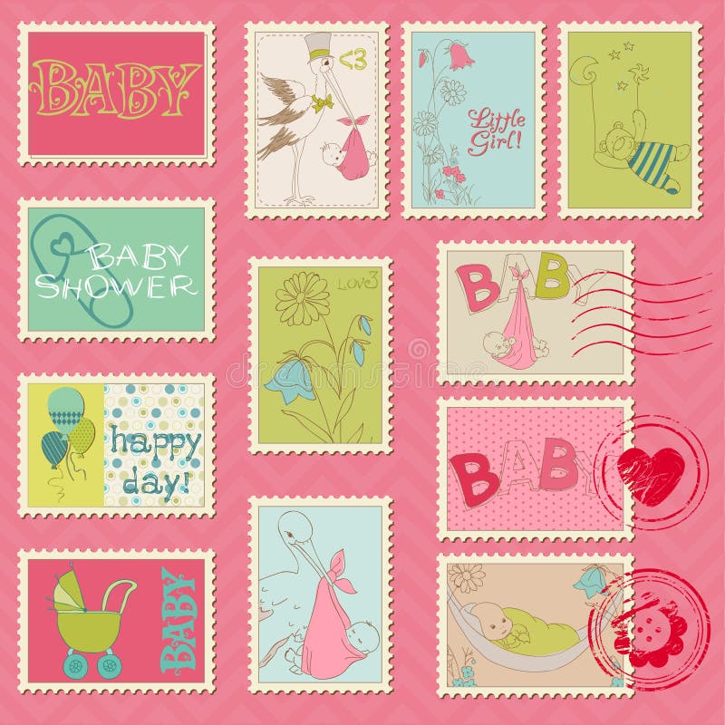 Sweet Postage Stamps Vector Set Stock Vector - Illustration of ...
