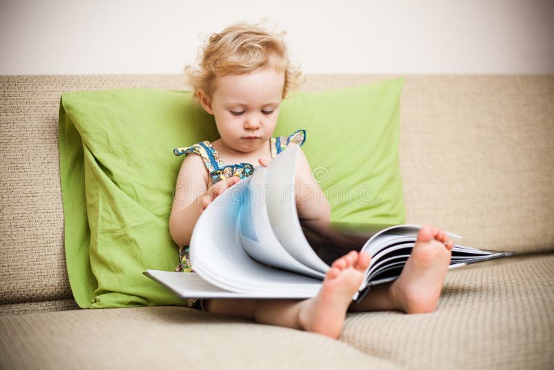 Baby girl reading stock photo. Image of morning, child - 25873546