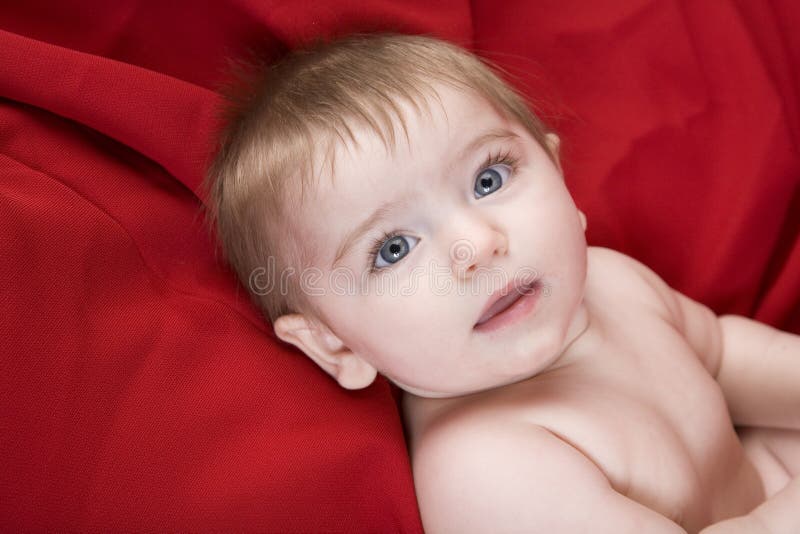 Baby Girl on Red stock image. Image of laughing, white - 8157157