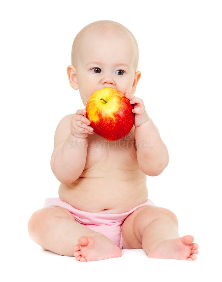 Baby girl with red apple stock image. Image of looking - 21752275