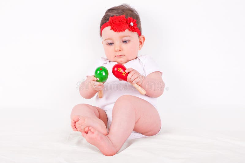 Baby girl with red ribbon. stock image. Image of bandeau - 71841765
