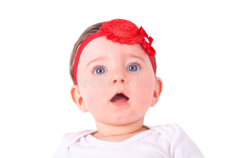 Baby girl with red ribbon. stock image. Image of flower - 72117523