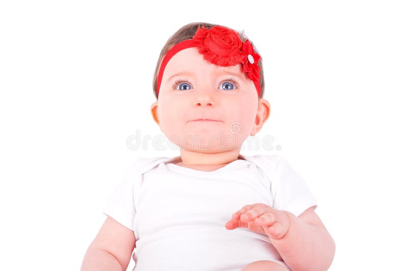 Baby girl with red ribbon. stock photo. Image of babe - 72266284