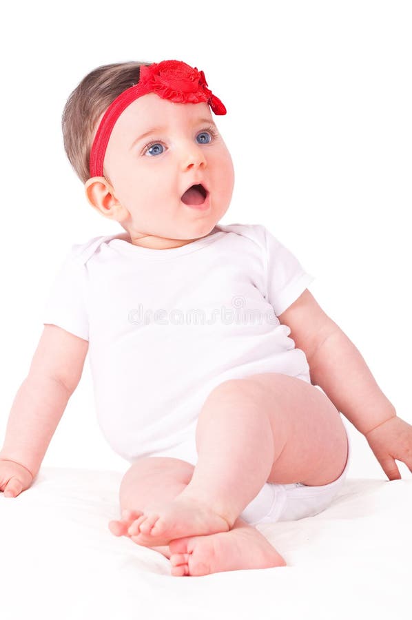 Baby girl with red ribbon. stock photo. Image of born - 72700468