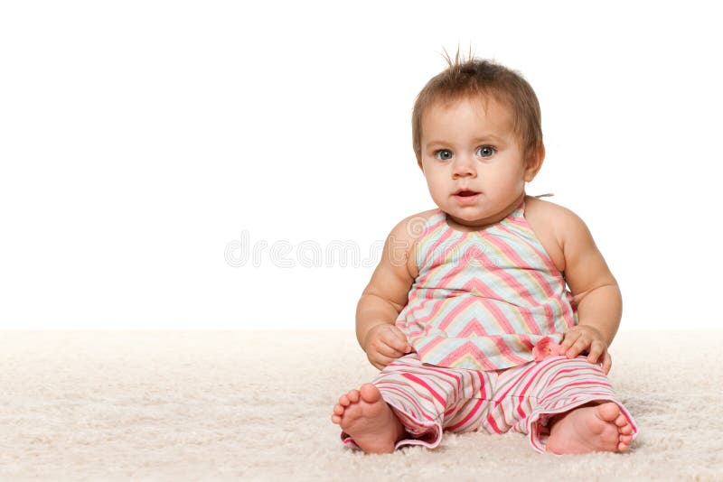 Baby Girl is Sitting on the Carpet Stock Photo - Image of sitting ...
