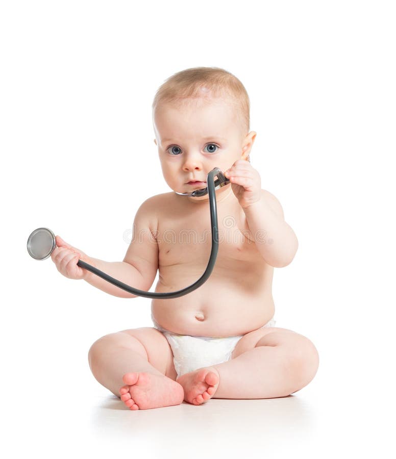 Cute Baby with Stethoscope in Hands Stock Photo - Image of beautiful ...