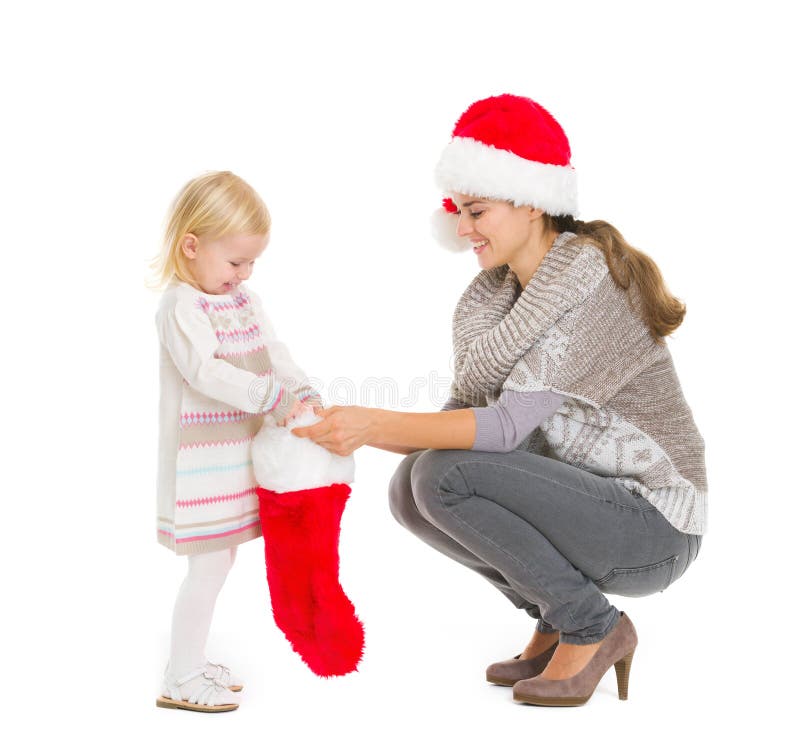 Baby Girl Taking Out Present from Christmas Sock Stock Image - Image of ...