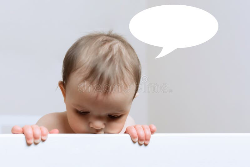 Baby Girl Thinking about Something while Standing Stock Image - Image ...