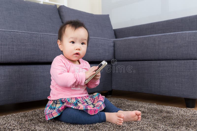 Baby girl use mobile stock photo. Image of cute, cell - 38263024