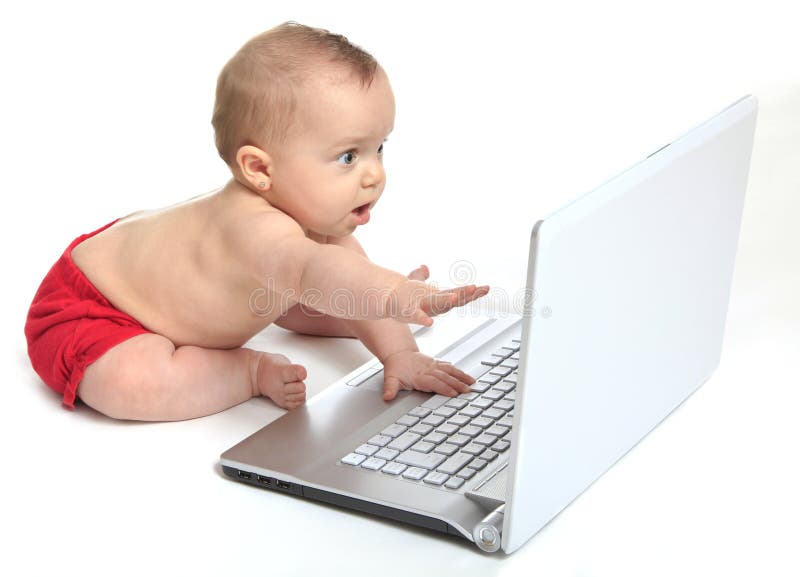 Baby Girl Using an Computer Laptop Stock Image - Image of tech ...