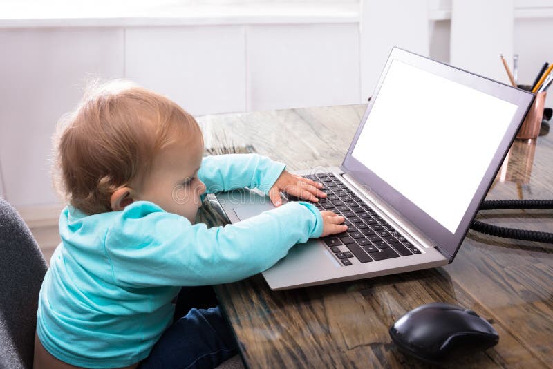 Baby Girl Using Laptop stock image. Image of inside - 124753089