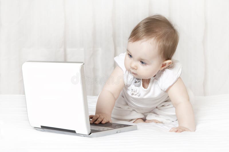 Little Computer Genius Baby Girl with Laptop Stock Photo - Image of ...