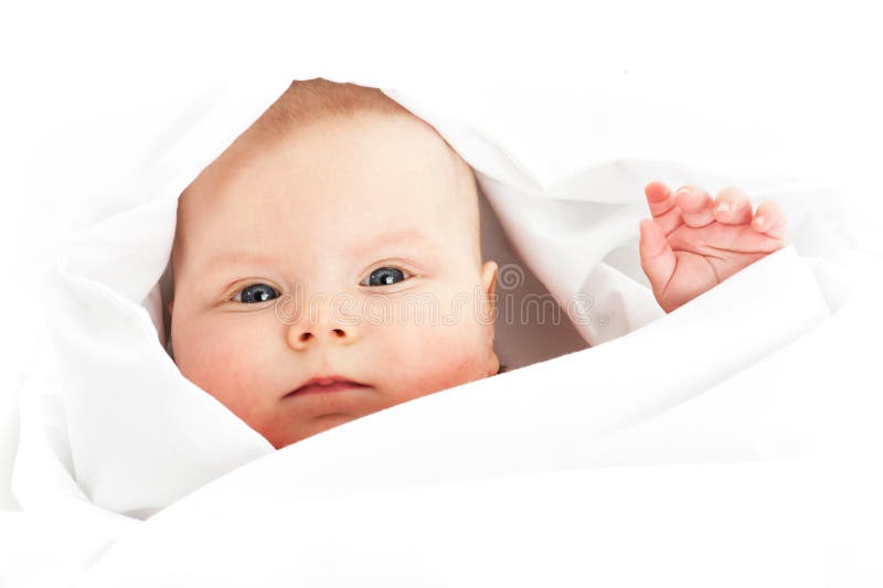 Baby girl in white stock photo. Image of blond, human - 85302790