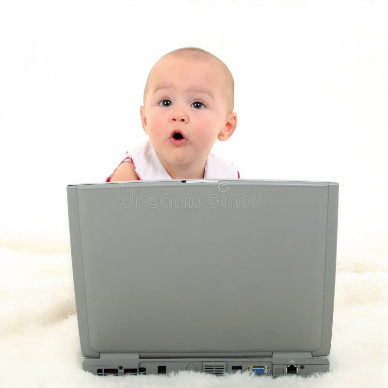 Baby Girl Working on Laptop Stock Image - Image of concept, adoption ...