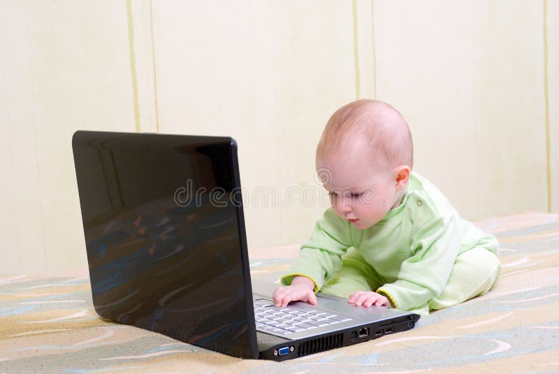 Baby Girl Working on Laptop Stock Photo - Image of childhood, smart ...