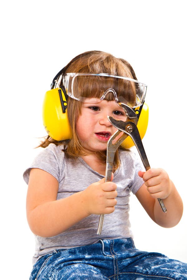 Baby Girl with Working Tool Stock Image - Image of cheerful, worker ...