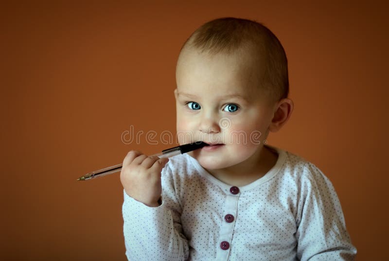 Nice girl draws stock photo. Image of looking, childhood - 23169268