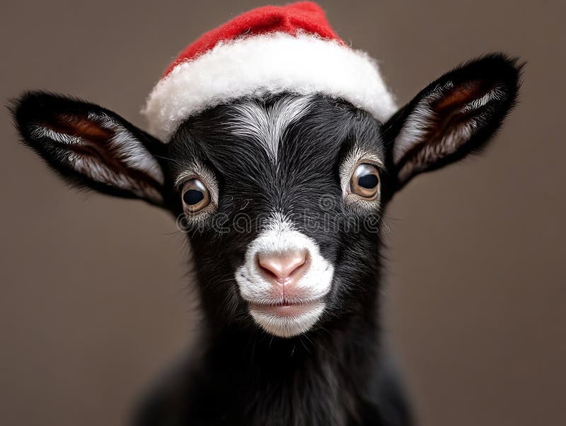 A Baby Goat Wearing a Santa Hat Looking at the Camera Stock Photo ...