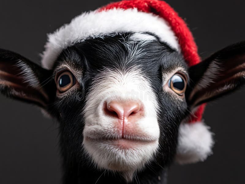A Baby Goat Wearing a Santa Hat Looking at the Camera Stock Photo ...