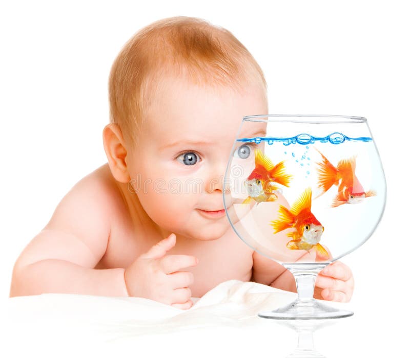 Baby with pet fish stock photo. Image of child, happy - 5538854