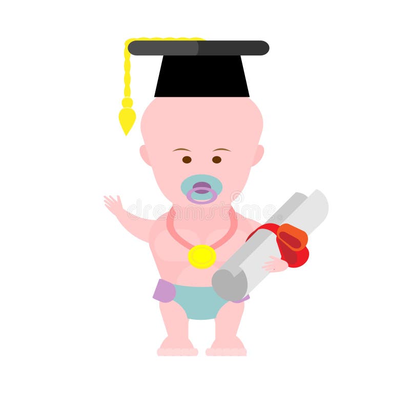 Graduation Baby Diaper Character Cartoon Stock Vector - Illustration of ...