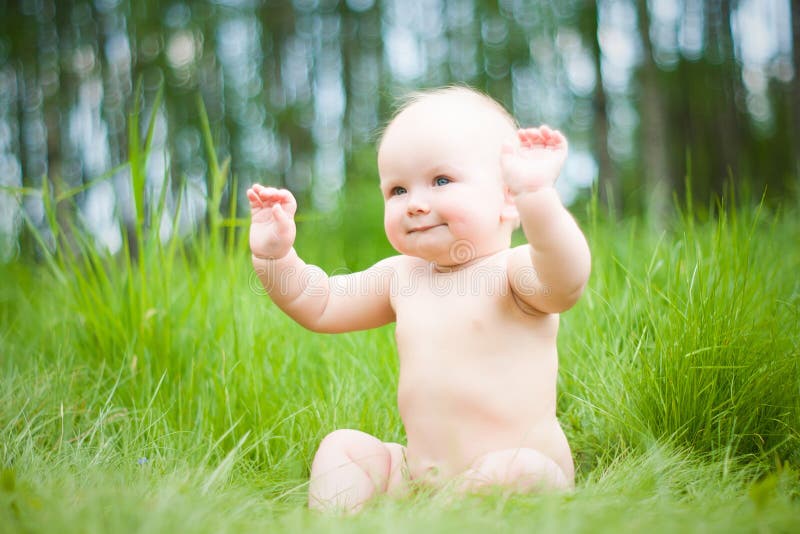 Baby on grass stock photo. Image of lawn, cute, happy - 16964426