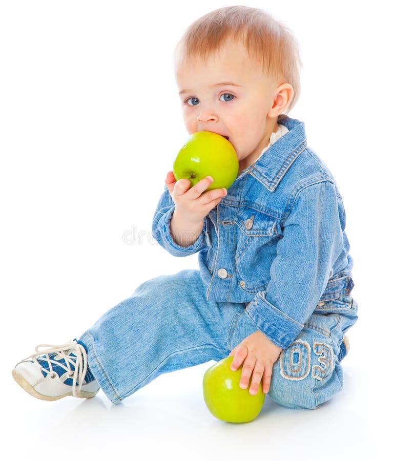 Baby Boy Eating Healthy Food Isolated Stock Image - Image of isolated ...