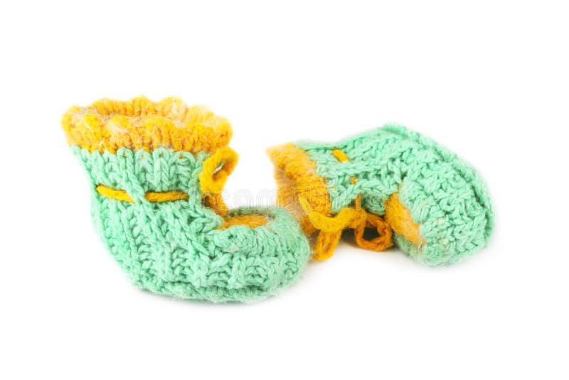 Baby green knitted booties stock image. Image of handmade - 48658189
