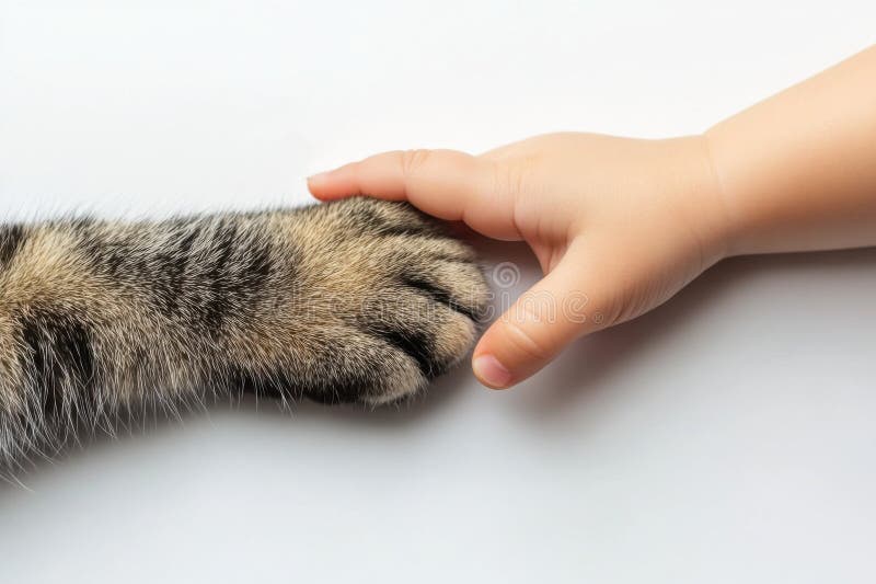 Baby Hand and Cat Paw Connection Stock Illustration - Illustration of ...
