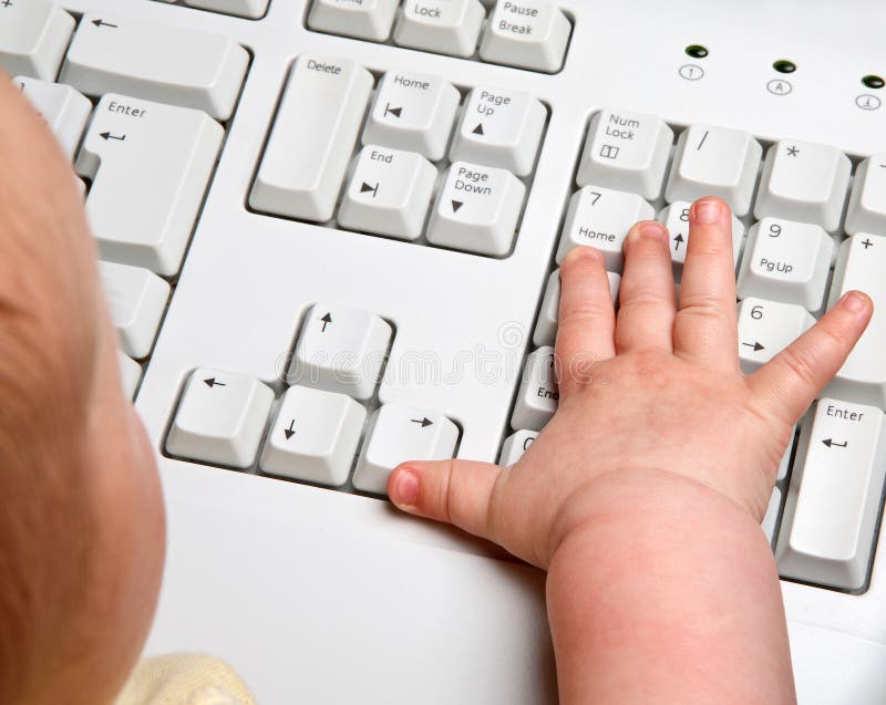 Baby hand with keyboard stock image. Image of games, click - 3397537