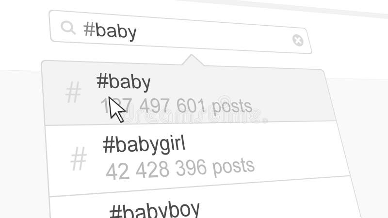 Baby Hashtag Search through Social Media Posts. 3D Rendering Stock ...