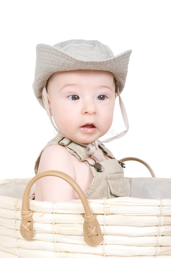 Baby in a hat stock image. Image of cowboy, view, basket - 16108849