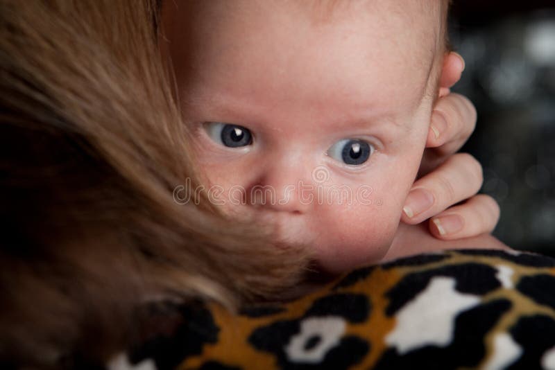Baby is Hiding Behind Mother Stock Image - Image of caucasian, face ...