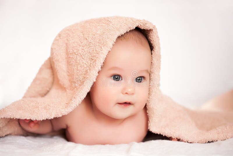 Baby is Hiding Under the White Blanket Stock Photo - Image of human ...