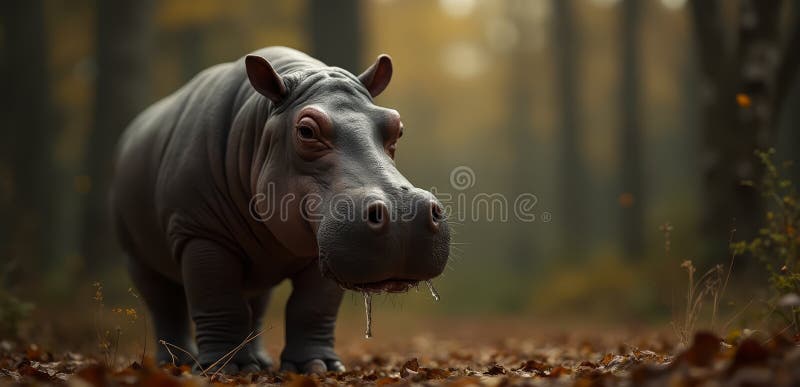 A Baby Hippo Standing in the Middle of a Forest Stock Image - Image of ...