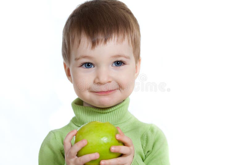 Baby Holding Green Apple Isolated on White Stock Photo - Image of human ...