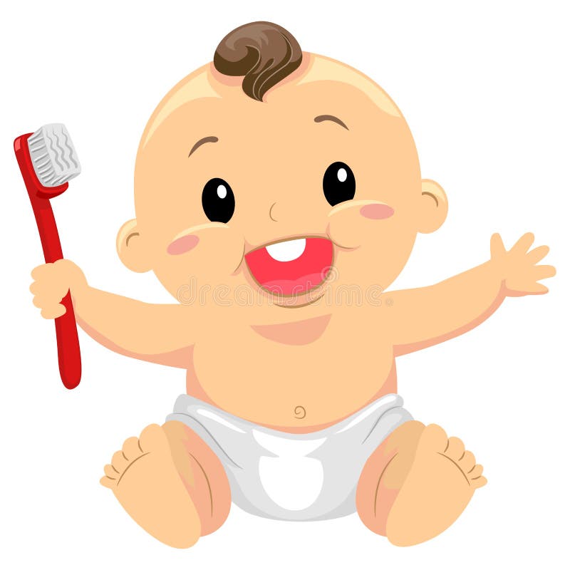 Baby holding a toothbrush stock vector. Illustration of beauty - 72940805