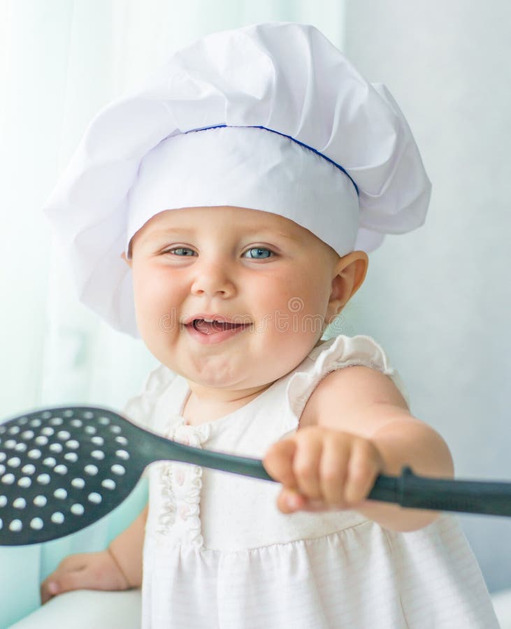 Baby in the Hood Chef with Kitchen Tool Stock Photo - Image of adorable ...