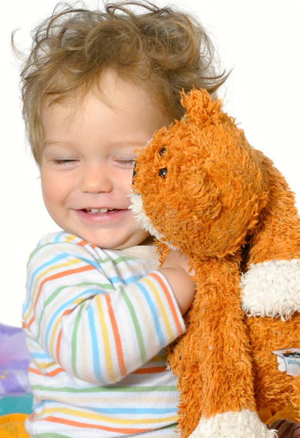 Baby Hugging Ginger Cat, Isolaed Stock Photo - Image of closed, smiling ...