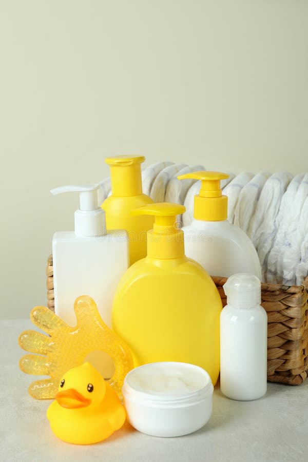 Baby Hygiene Accessories on White Textured Table Stock Photo - Image of ...
