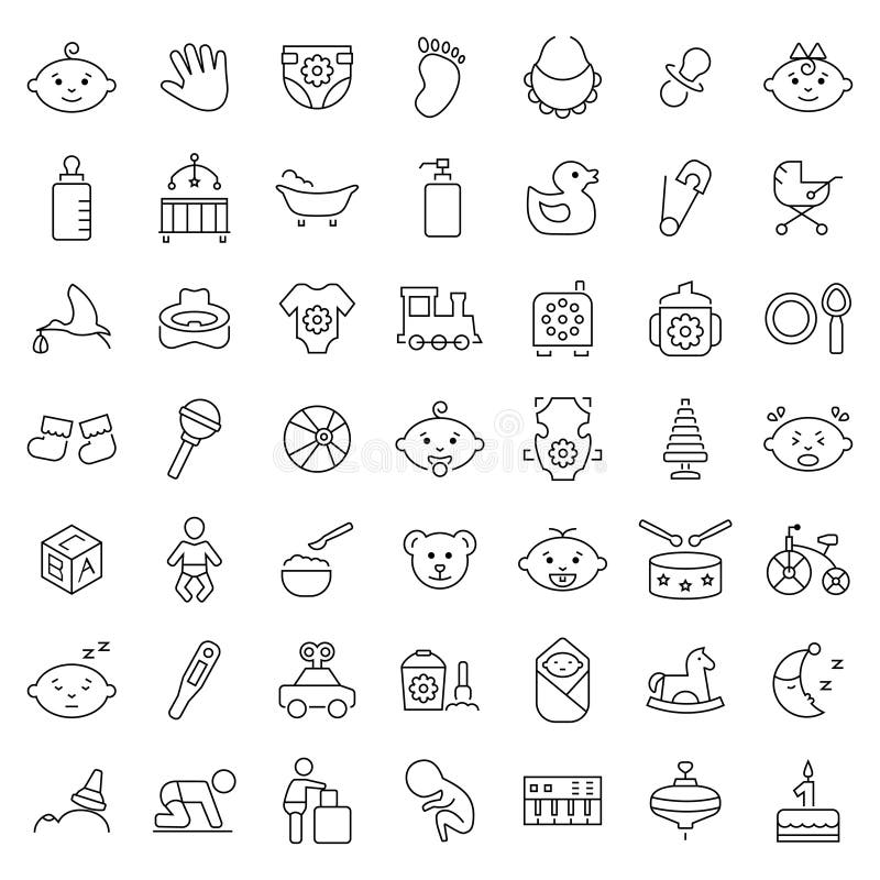 Baby Icon Set in Thin Line Style. Vector Symbols Stock Vector ...