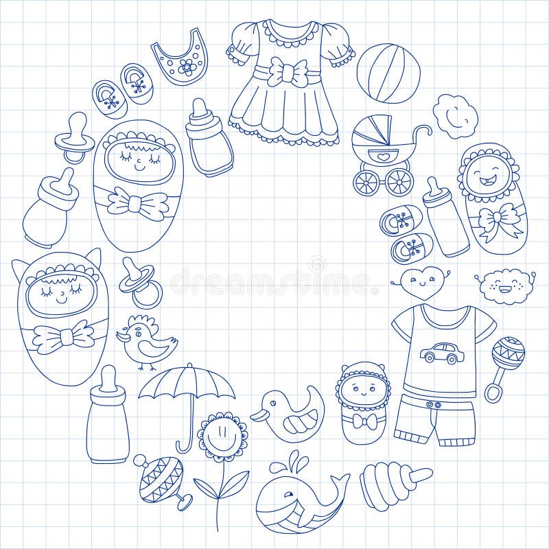 Baby Icons Hand Drawn Doodle Vector Set Stock Vector - Illustration of ...