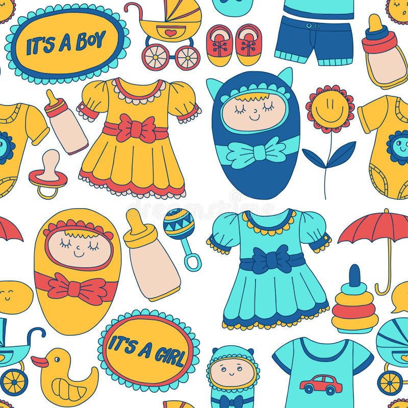 Baby Icons Hand Drawn Doodle Vector Set Stock Vector - Illustration of ...