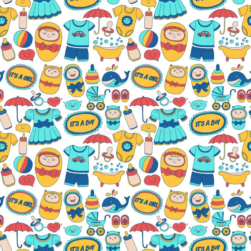 Baby Icons Hand Drawn Doodle Vector Set Stock Vector - Illustration of ...